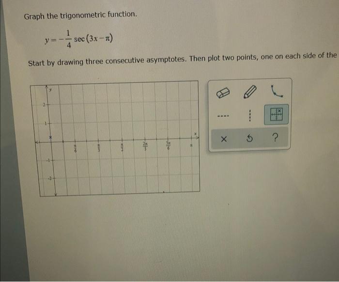 Solved Graph the trigonometric function. y = sec (3x - 1) | Chegg.com