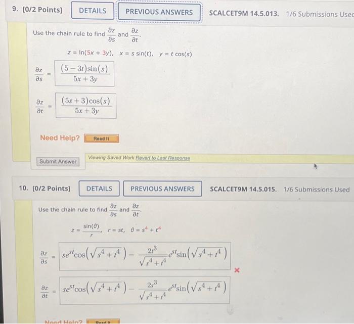 Solved Use the chain rule to find ∂s∂z and ∂t∂z. | Chegg.com
