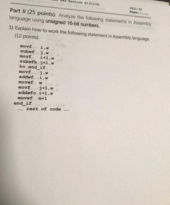 Solved Section 41 (1115) 2921-01 Nons Part II (25 points): | Chegg.com
