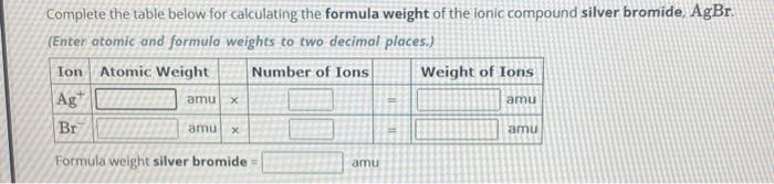 Solved Complete the table below for calculating the formula | Chegg.com