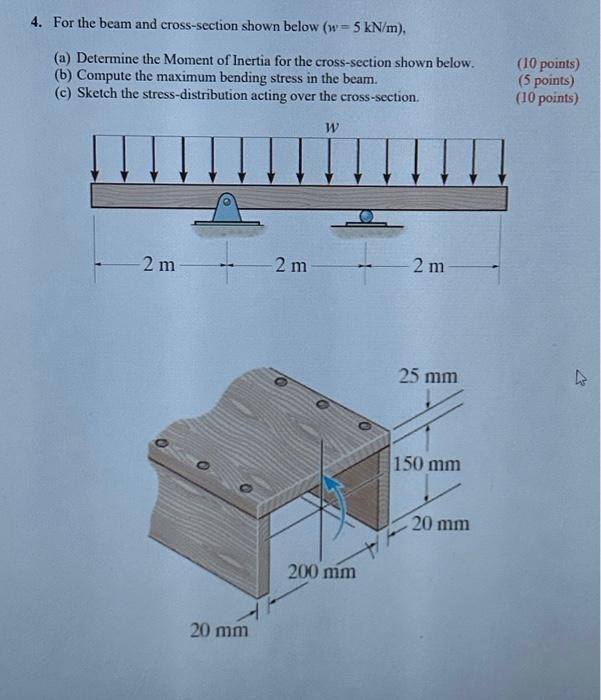 4. For the beam and cross-section shown below (w = 5 | Chegg.com