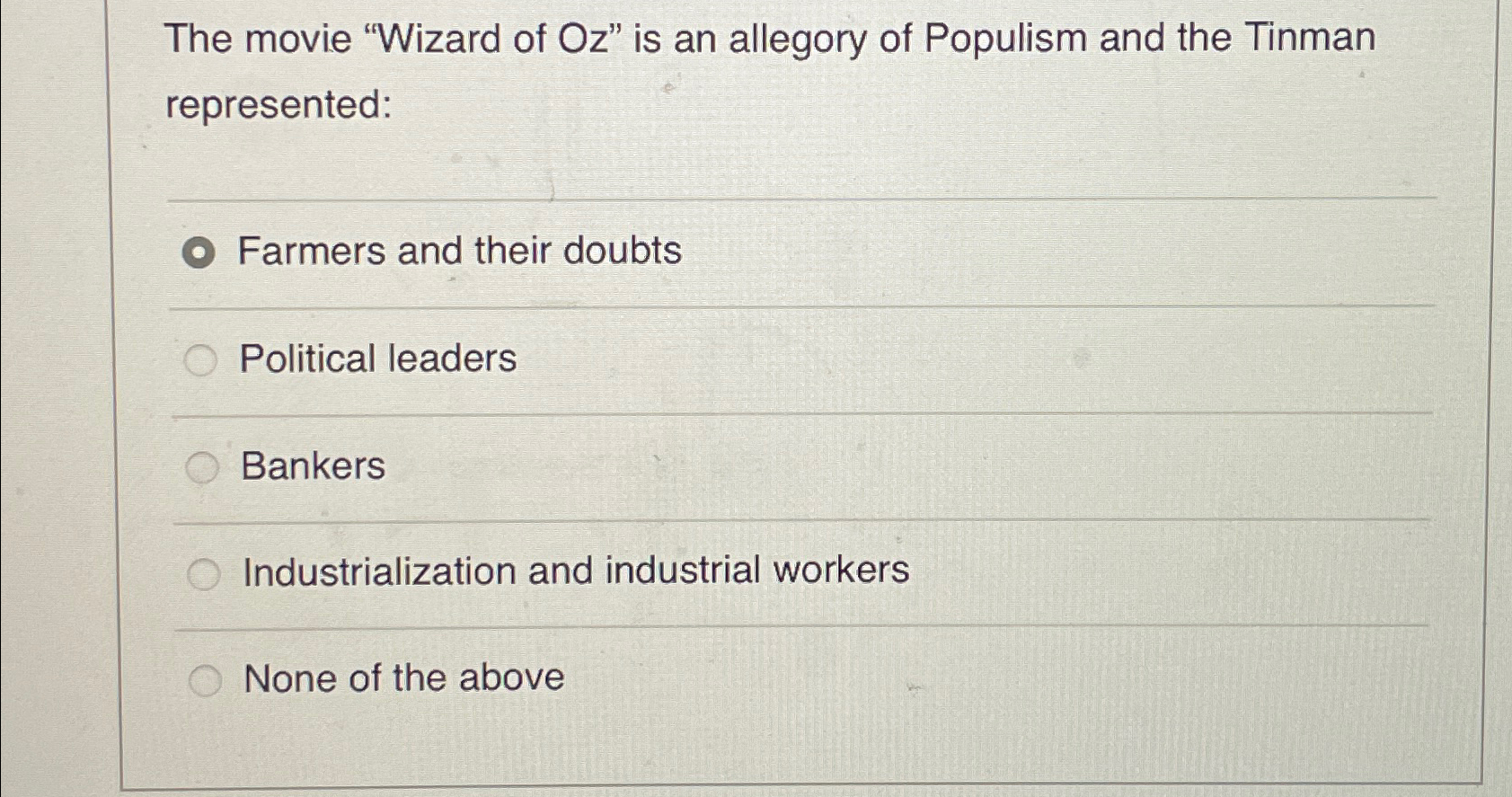 Solved The movie "Wizard of Oz" ﻿is an allegory of Populism | Chegg.com