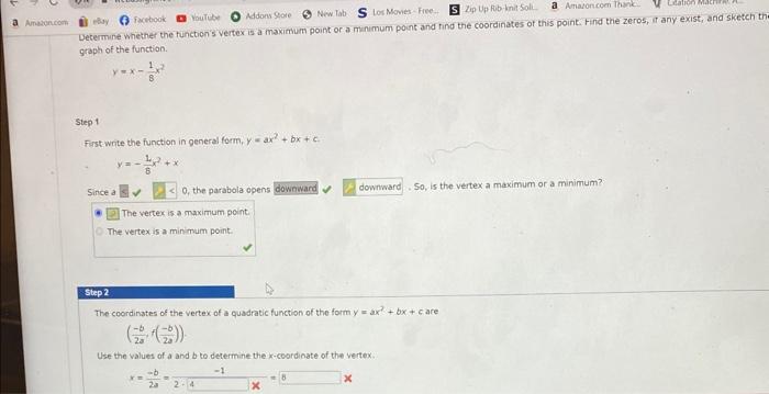 Solved Determine whether the function's vertex is a maximum | Chegg.com