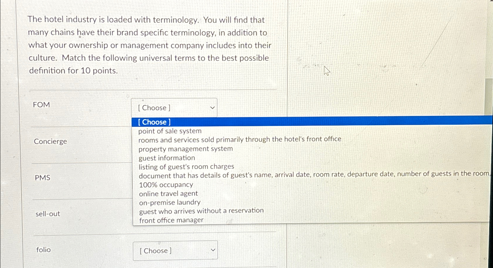 Solved The hotel industry is loaded with terminology. You | Chegg.com