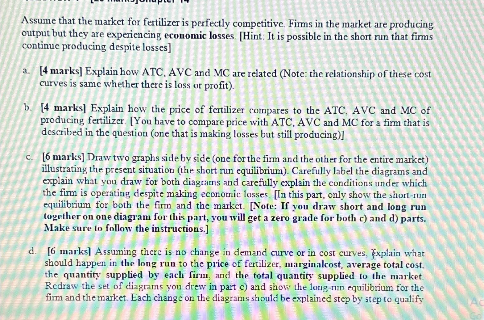 Solved Assume that the market for fertilizer is perfectly | Chegg.com