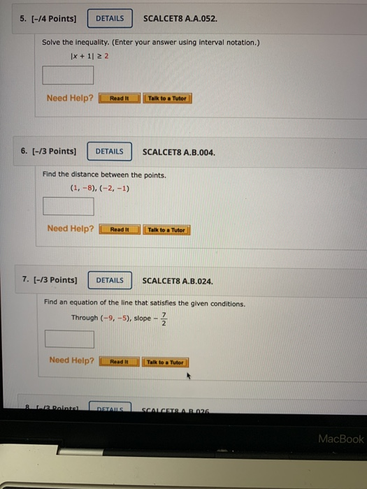 Solved 5. [-14 Points] DETAILS SCALCET8 A.A.052. Solve the | Chegg.com