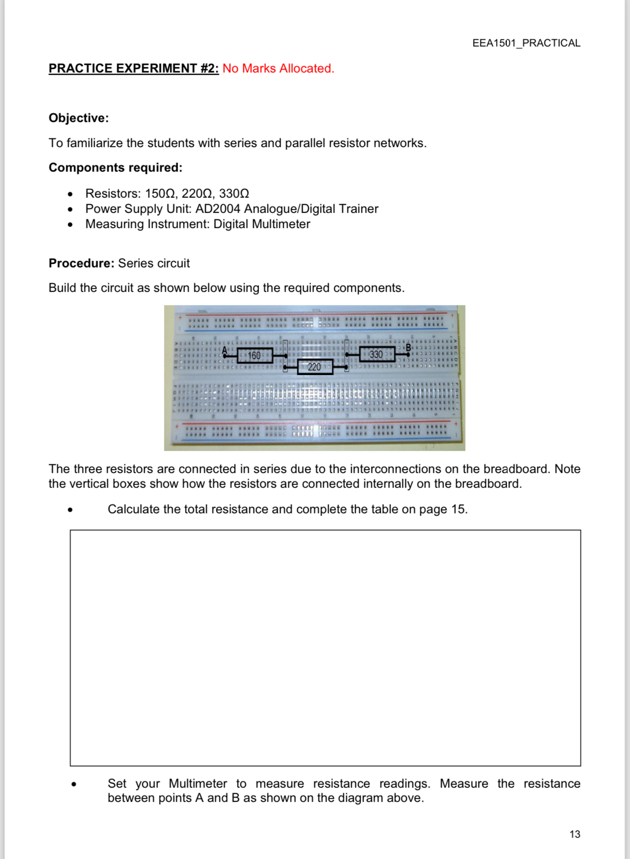 Solved EEA1501_PRACTICALPRACTICE EXPERIMENT #2: No Marks | Chegg.com