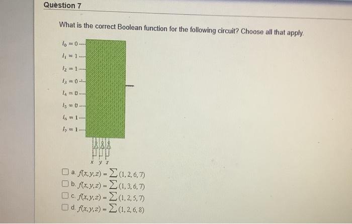 Solved Question 7 What is the correct Boolean function for | Chegg.com