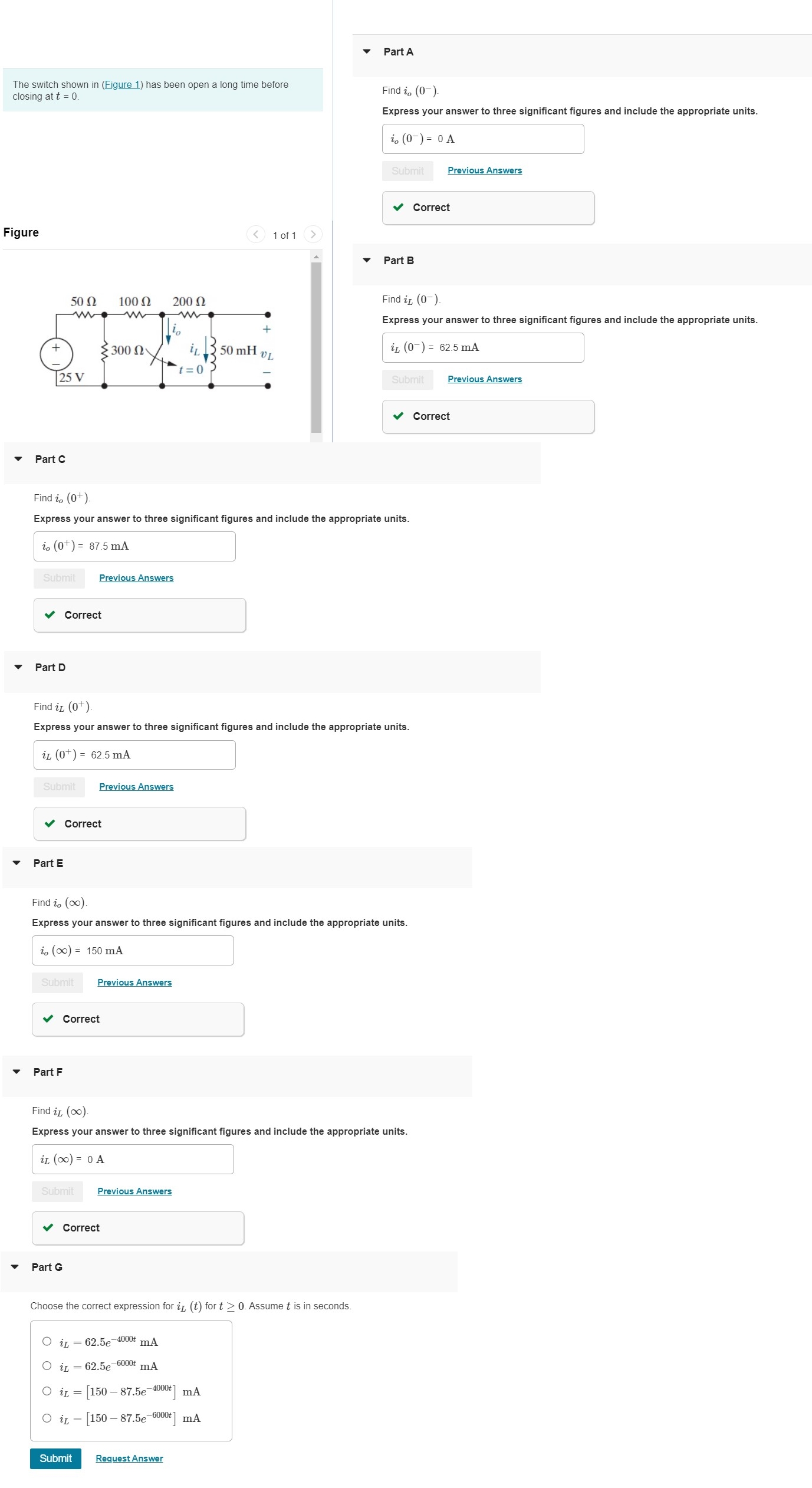Solved The switch shown in (Figure 1) ﻿has been open a long | Chegg.com