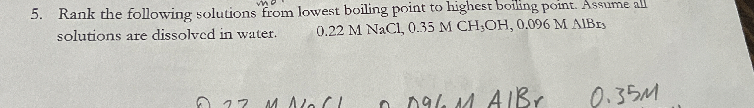 Solved Rank the following solutions from lowest boiling | Chegg.com
