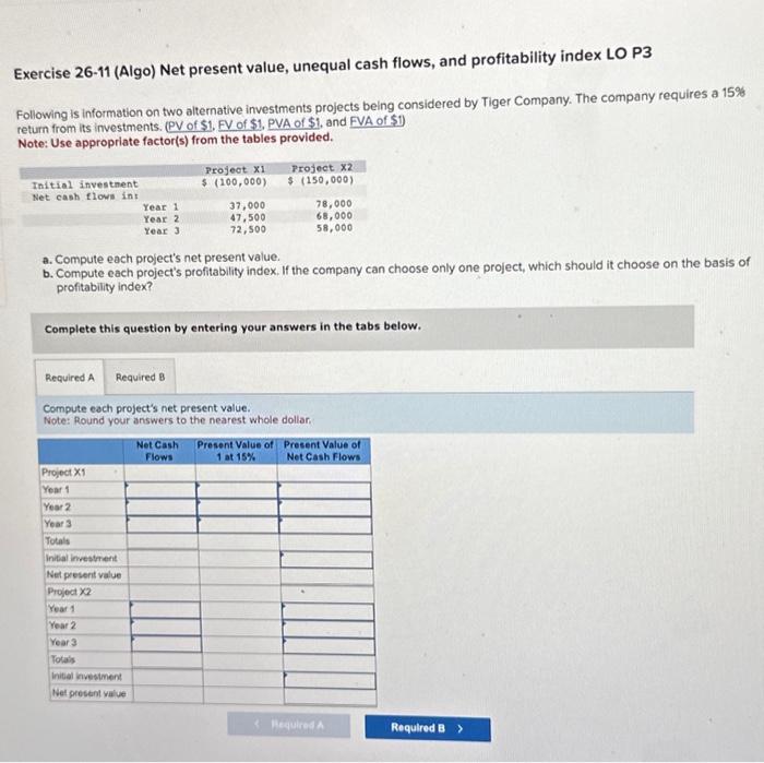 Solved Exercise 26-11 (Algo) Net present value, unequal cash | Chegg.com