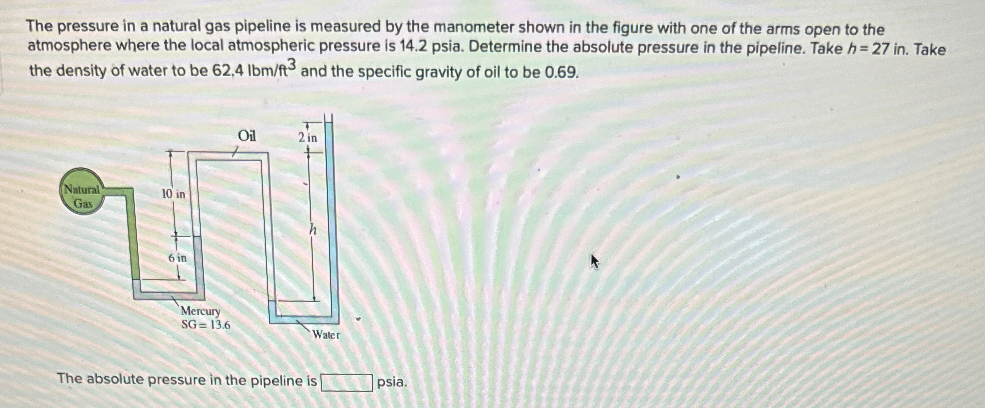 Solved The pressure in a natural gas pipeline is measured by | Chegg.com
