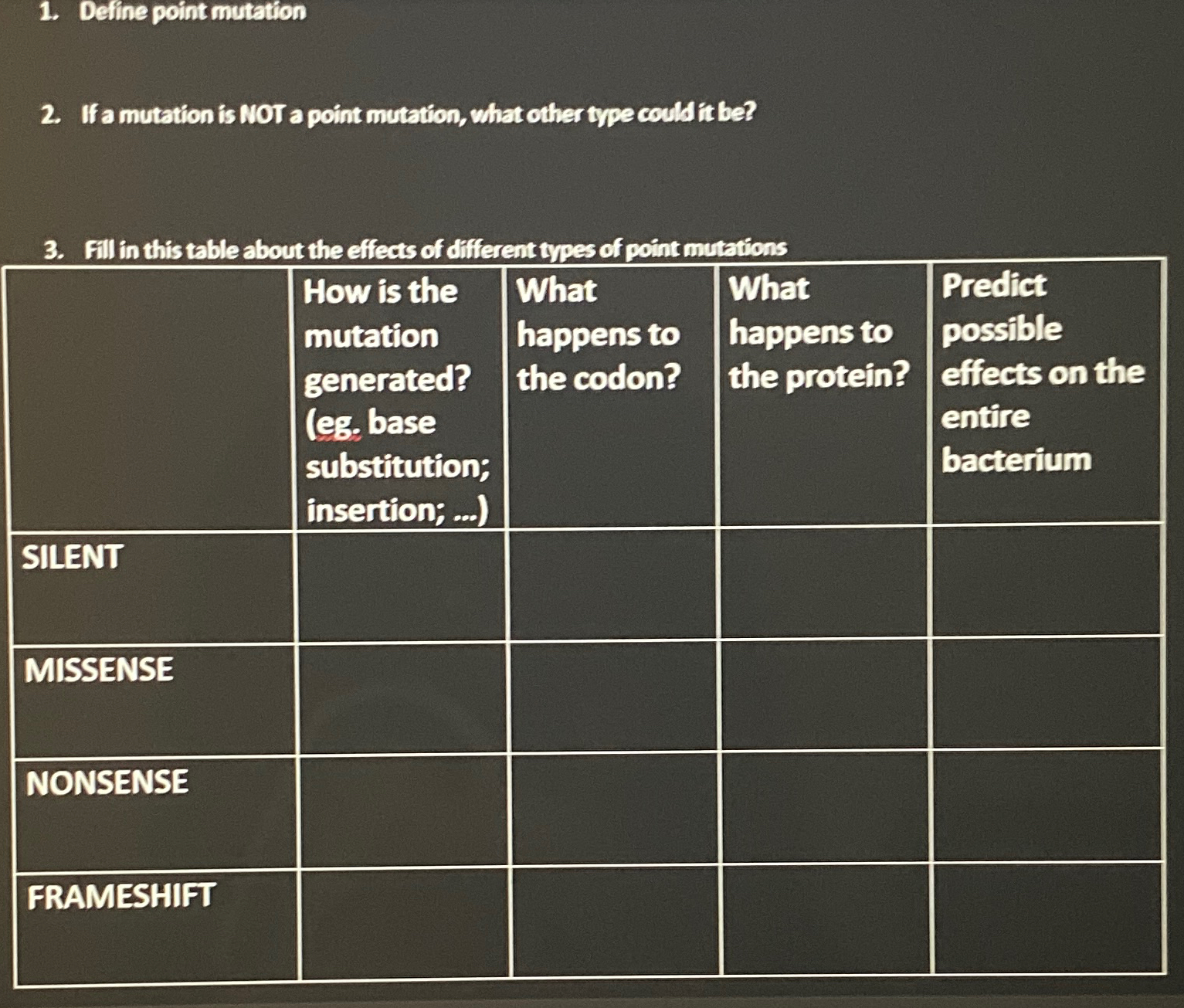 Solved Define point mutationIf a mutation is NOT a point | Chegg.com