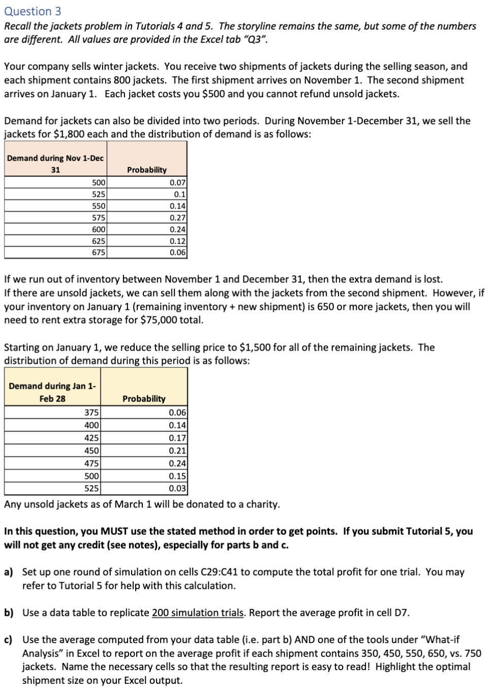 Solved Question 3Recall the jackets problem in Tutorials 4 | Chegg.com