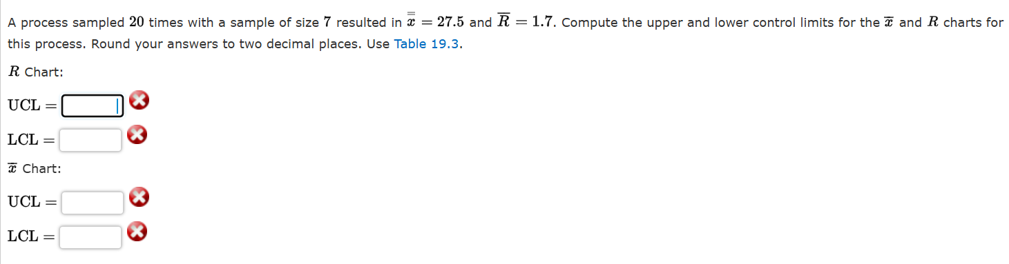 Solved A process sampled 20 ﻿times with a sample of size 7 | Chegg.com