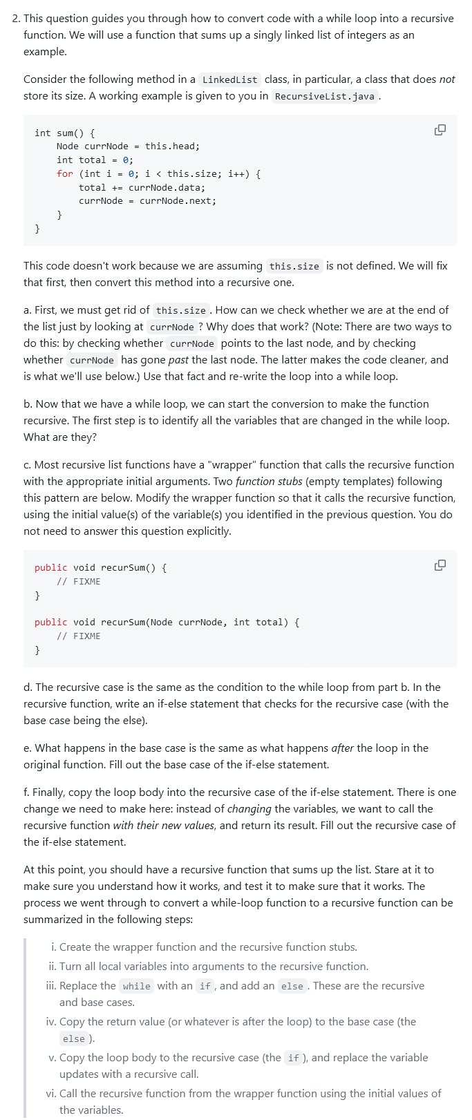 Solved First, we must get rid of this.size. How can we check | Chegg.com