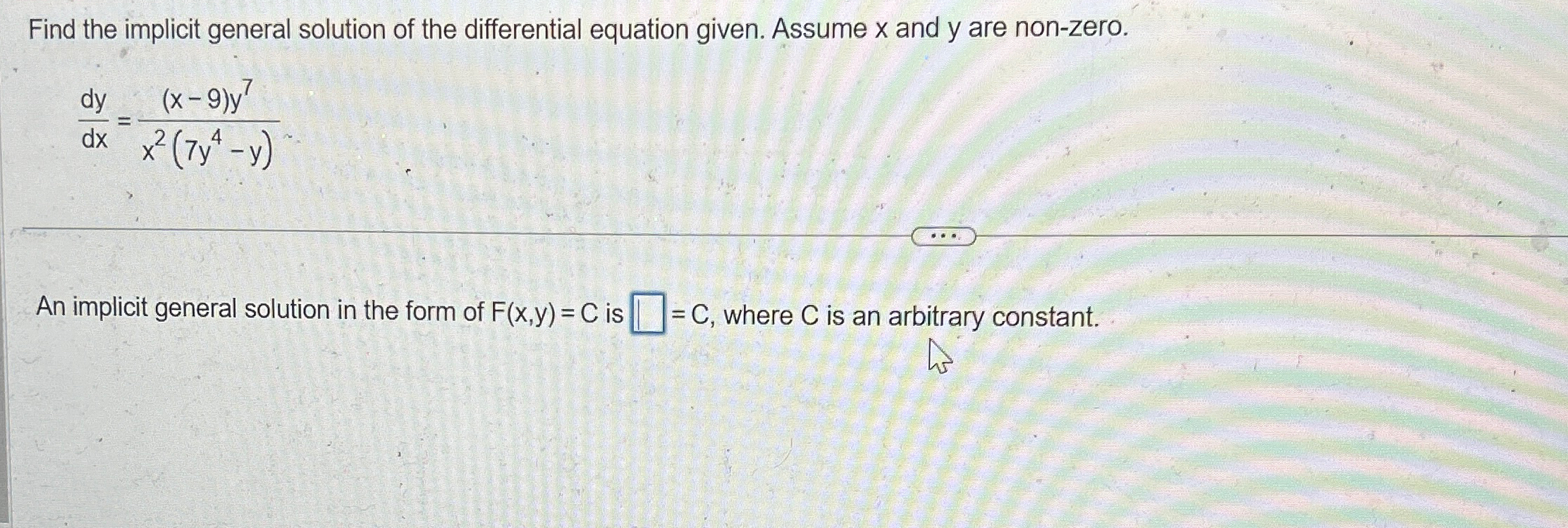 Solved Find the implicit general solution of the | Chegg.com