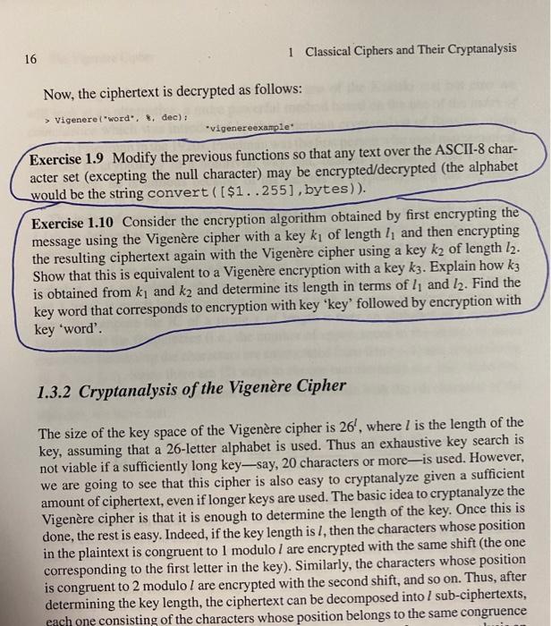 Solved 16 1 Classical Ciphers and Their Cryptanalysis Now, | Chegg.com