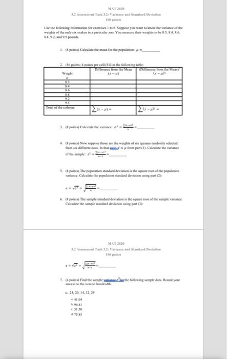 Solved MAT 2020 3.2 Assessment Task 3.2: Variance and | Chegg.com