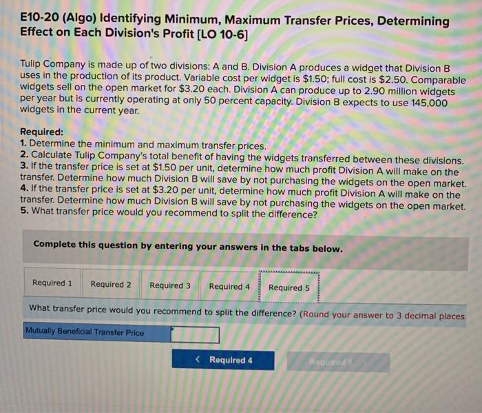 Solved E10-20 (Algo) Identifying Minimum, Maximum Transfer | Chegg.com