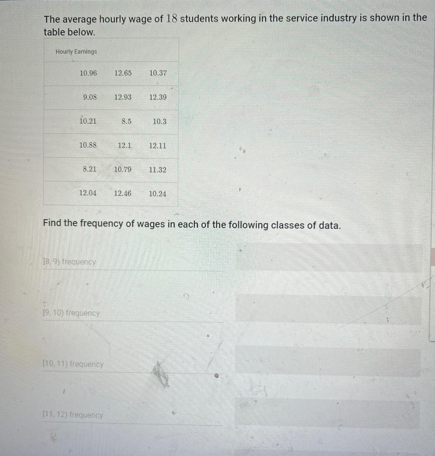 Solved The average hourly wage of 18 ﻿students working in | Chegg.com