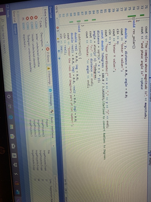 Solved C++ Instruction: Fix the error in the lines 31, 84, | Chegg.com