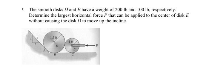 Solved The smooth disks D and E have a weight of 200lb and | Chegg.com