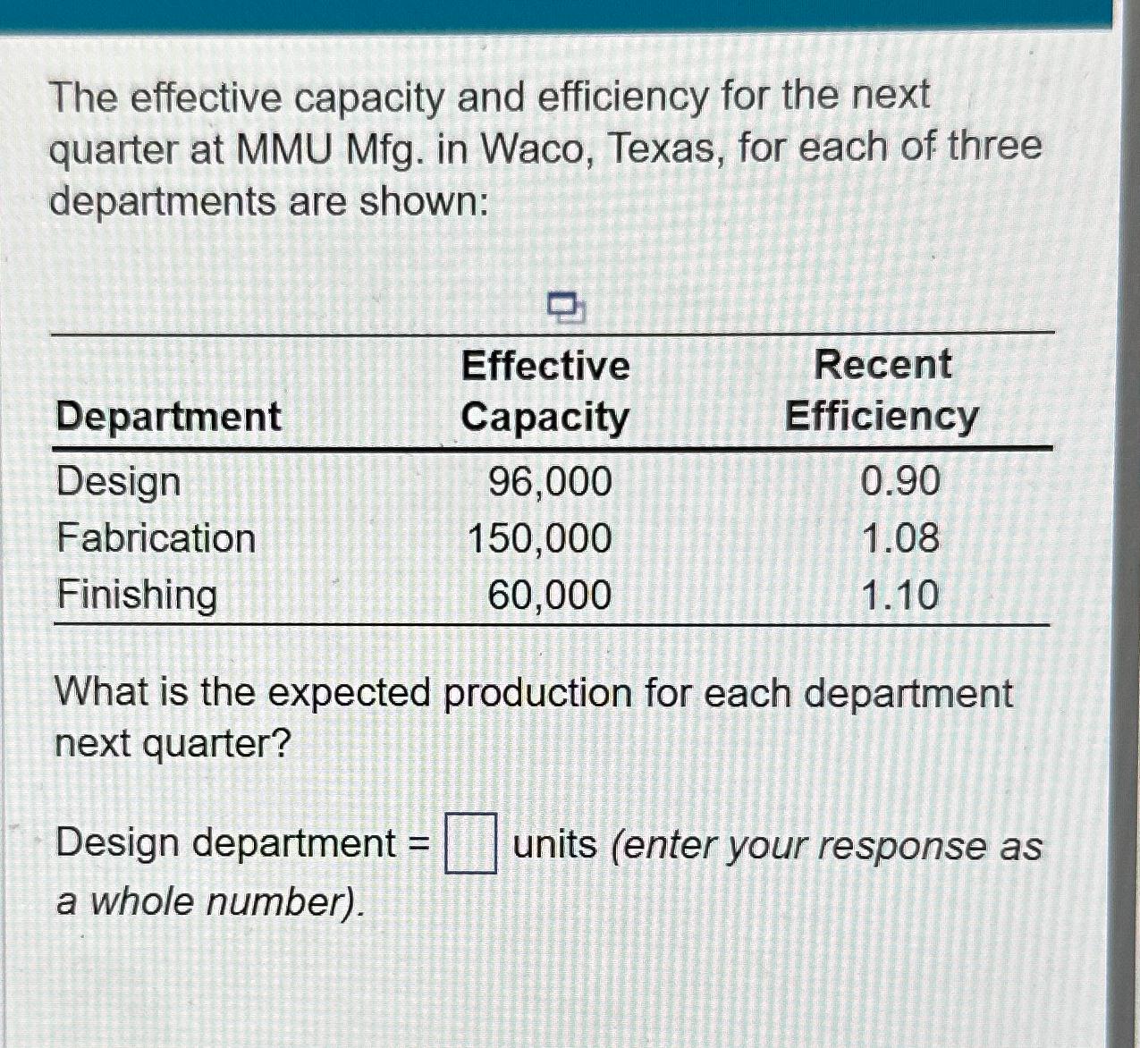 Solved The effective capacity and efficiency for the next | Chegg.com