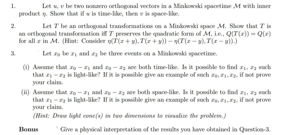 Solved 1. Let u,v be two nonzero orthogonal vectors in a | Chegg.com