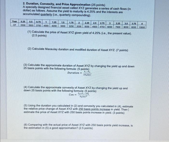 2. Duration, Convexity, and Price Approximation (25 | Chegg.com
