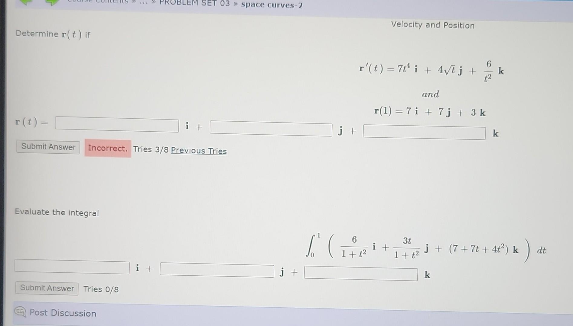 Solved Velocity and Position Determine r(t) if | Chegg.com