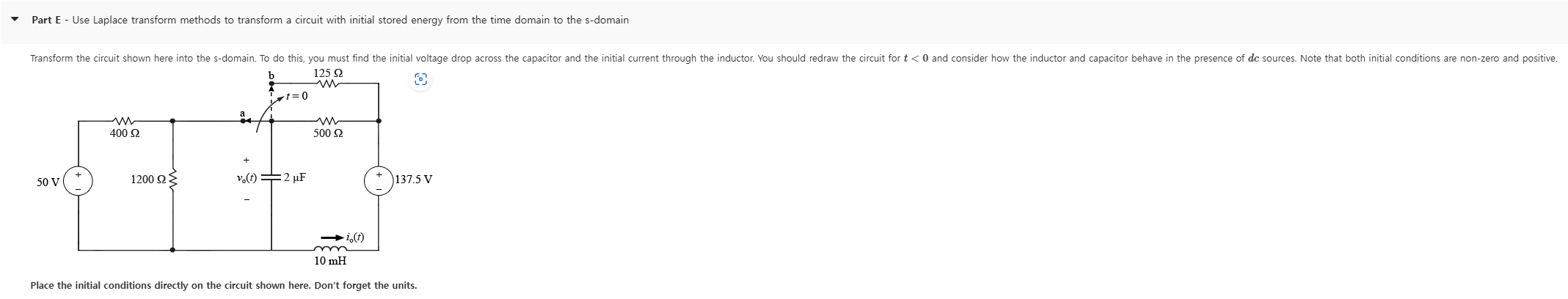 Solved Part E - ﻿Use Laplace transform methods to transform | Chegg.com