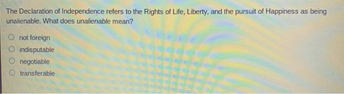 Solved The Declaration of Independence refers to the Rights | Chegg.com