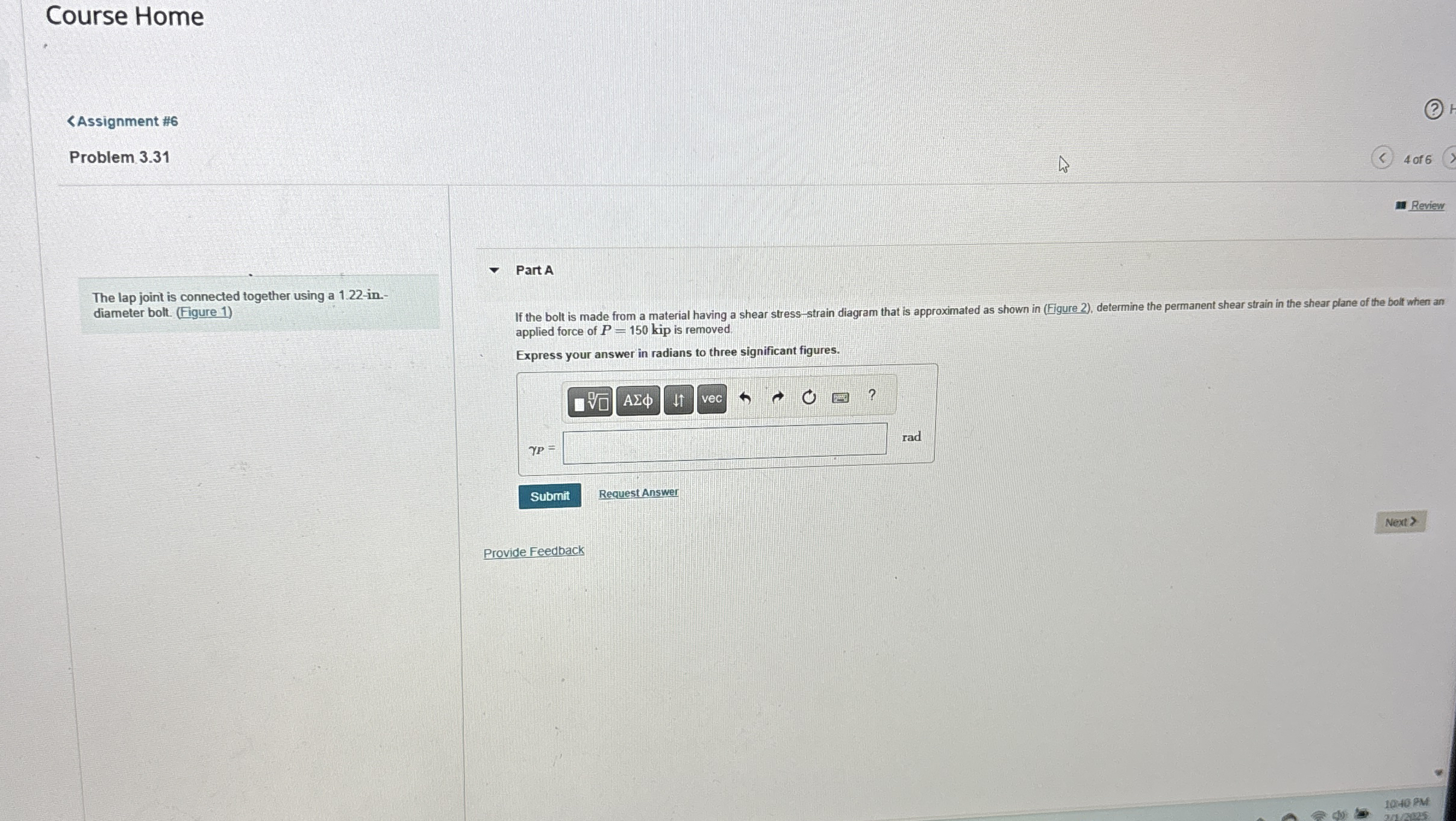 [Solved]: Course Home P=150kip gamma _(P)= The lap joint is