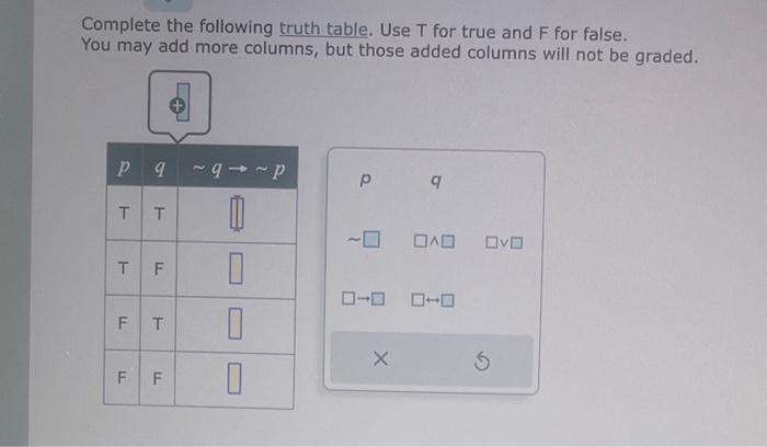 Solved Complete the following truth table. Use T for true | Chegg.com