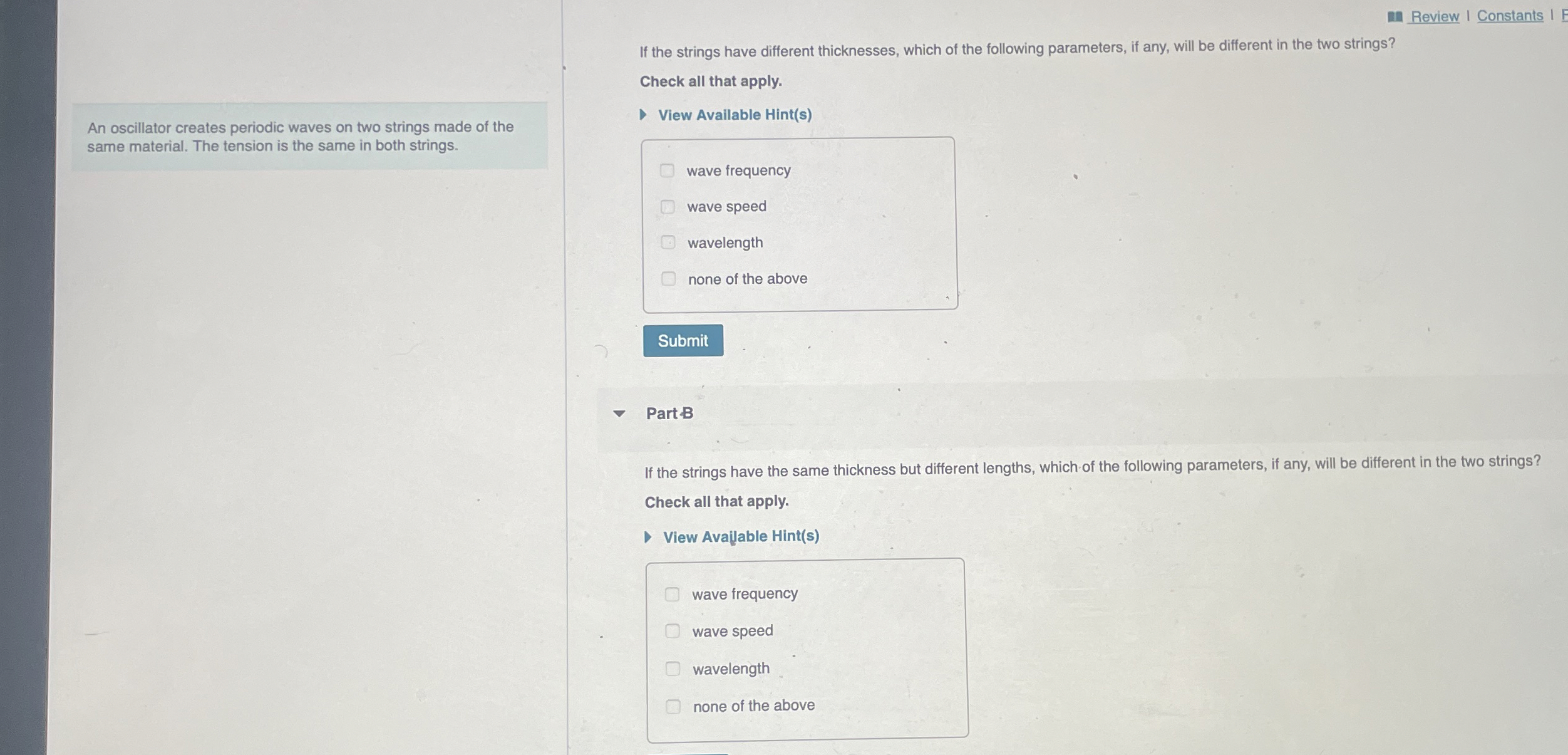Solved Review I ConstantsIf the strings have different | Chegg.com