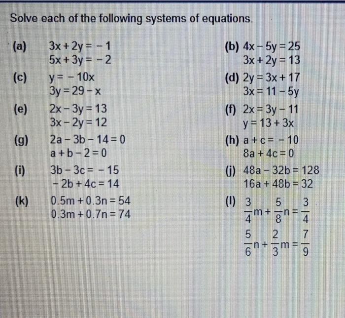 Solved Solve each of the following systems of equations. (a) | Chegg.com