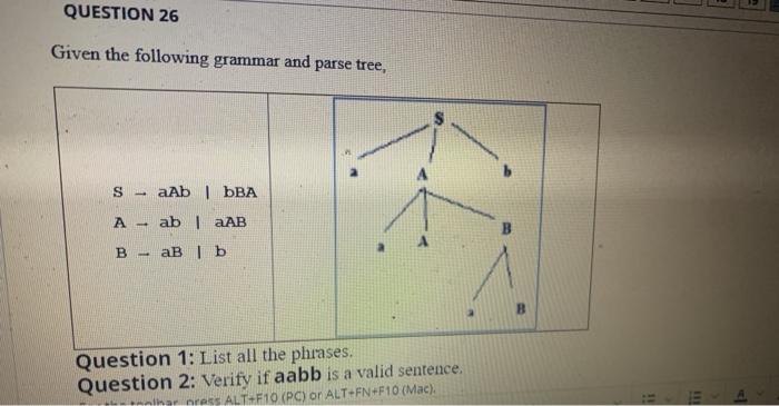 Solved QUESTION 26 Given the following grammar and parse | Chegg.com
