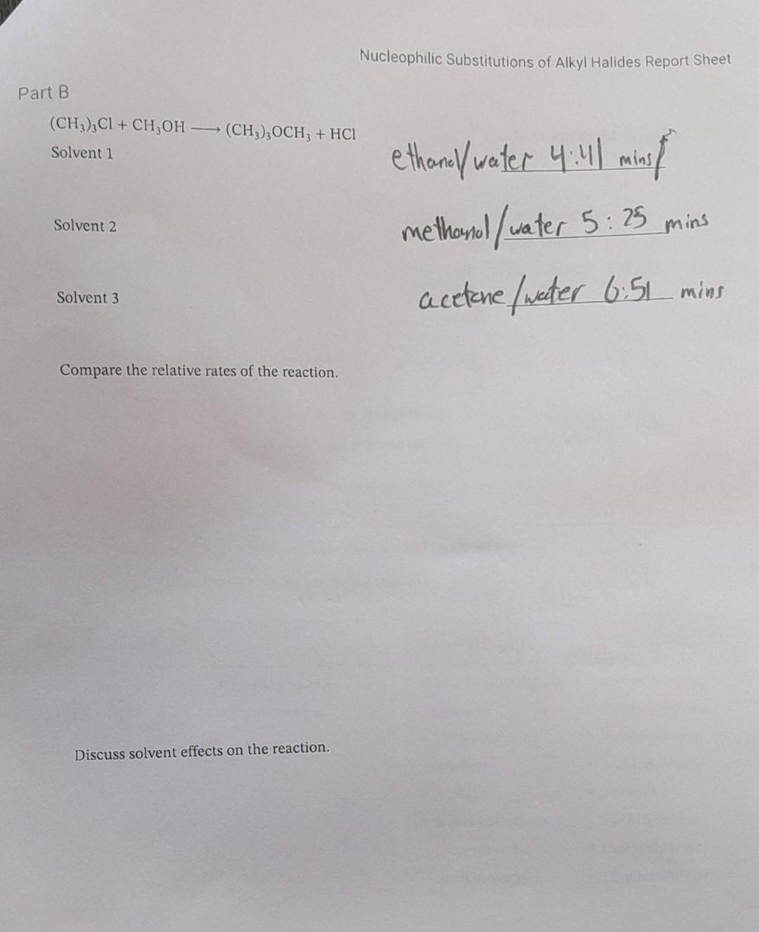 Solved Nucleophilic Substitutions of Alkyl Halides Report | Chegg.com