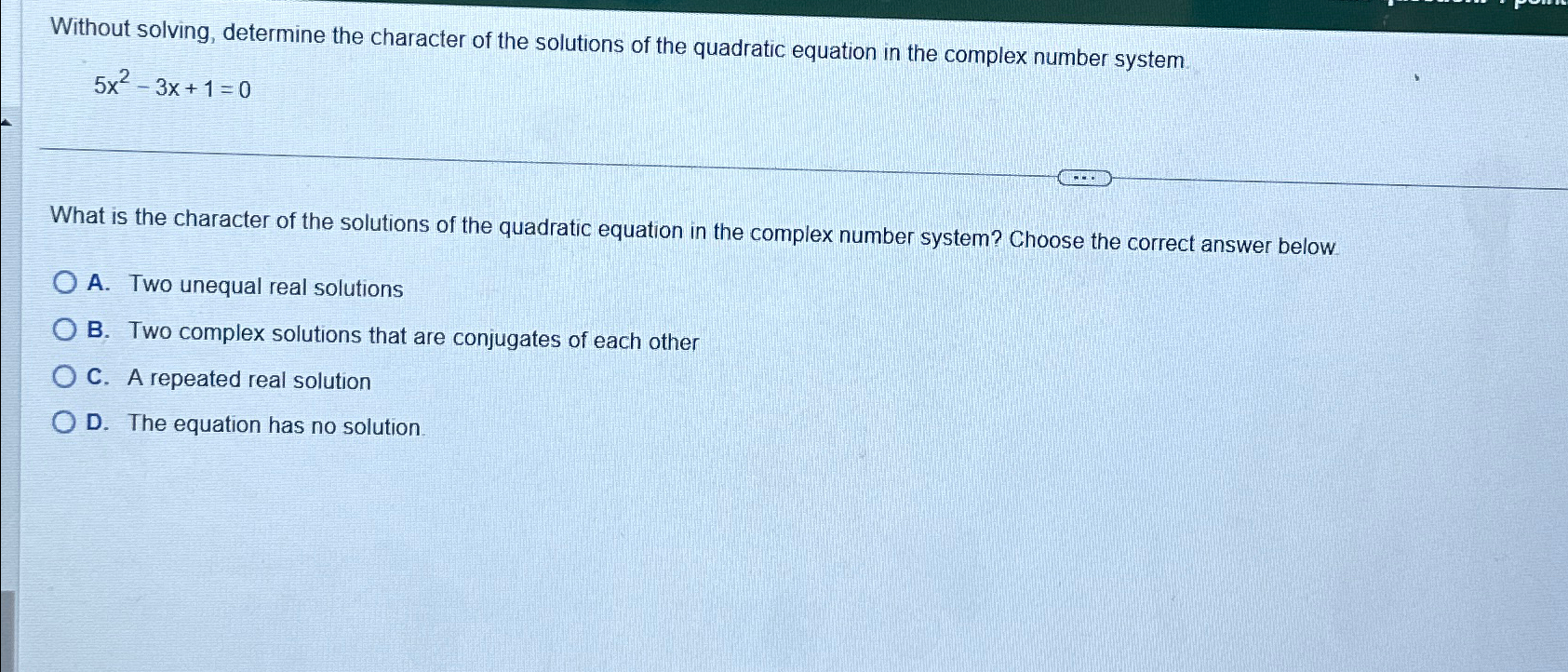 Solved Without solving, determine the character of the | Chegg.com