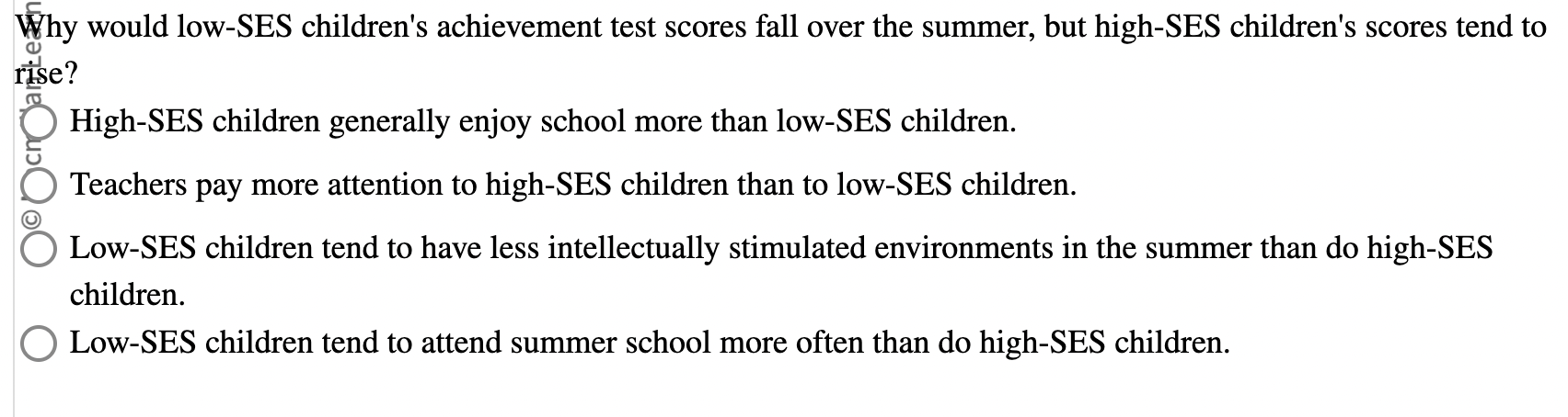Solved Why would low-SES children's achievement test scores | Chegg.com