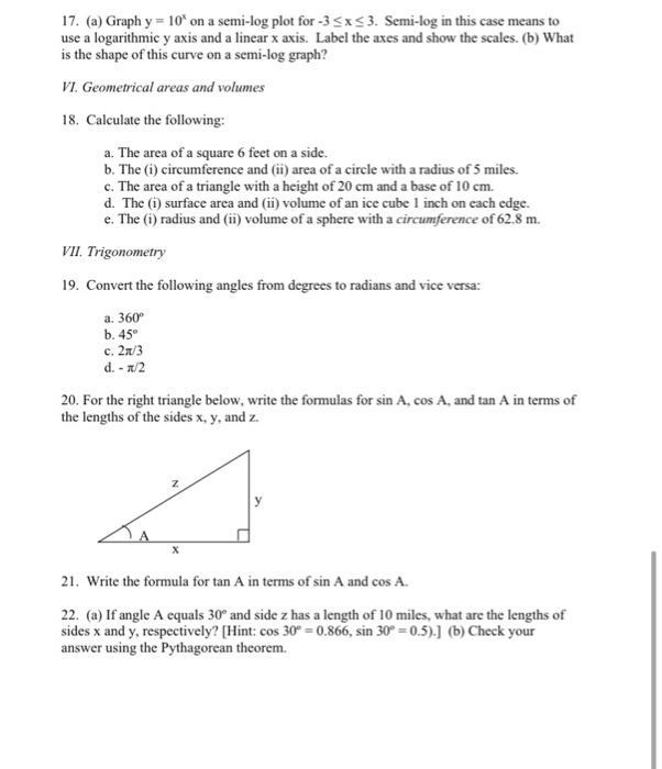 Solved 17 A Graph Y 10 On A Semi Log Plot For 3 4390