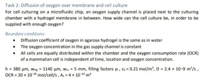 Task 2: Diffusion of oxygen over membrane and cell | Chegg.com