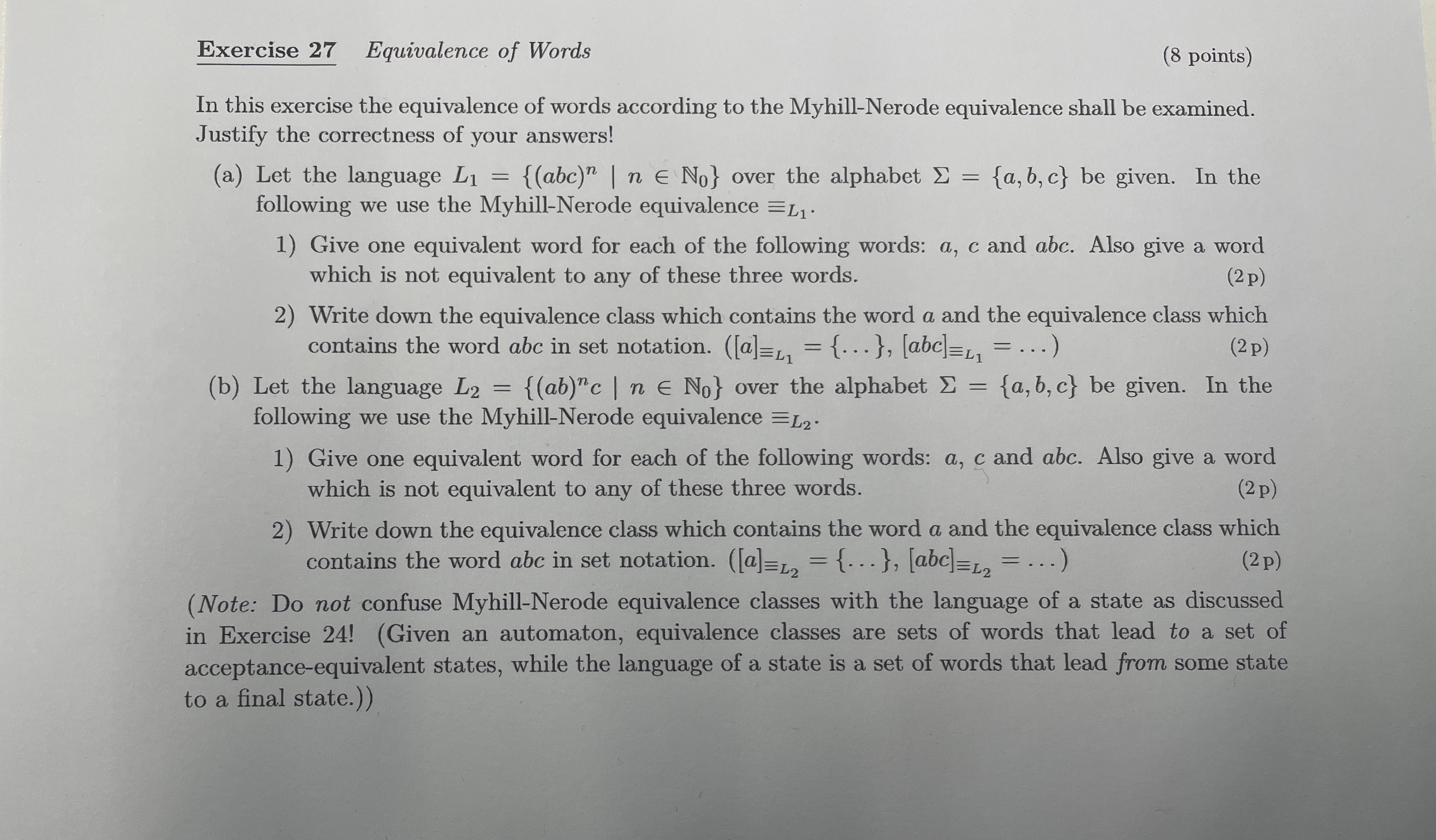 Solved Exercise 27 ﻿Equivalence of Words(8 ﻿points)In this | Chegg.com