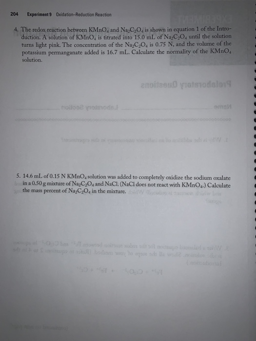 Solved Experiment Oxidation Reduction Reaction O