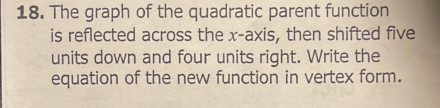 Solved The graph of the quadratic parent function is | Chegg.com