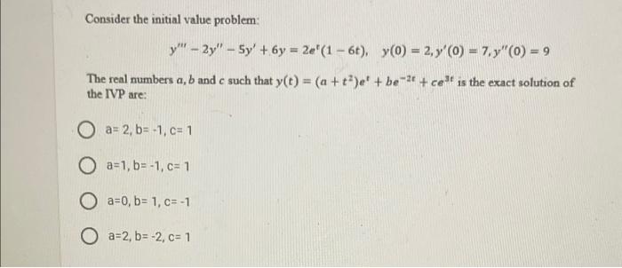 Solved Consider the initial value problem: y" - 2y"-Sy' + 6y | Chegg.com