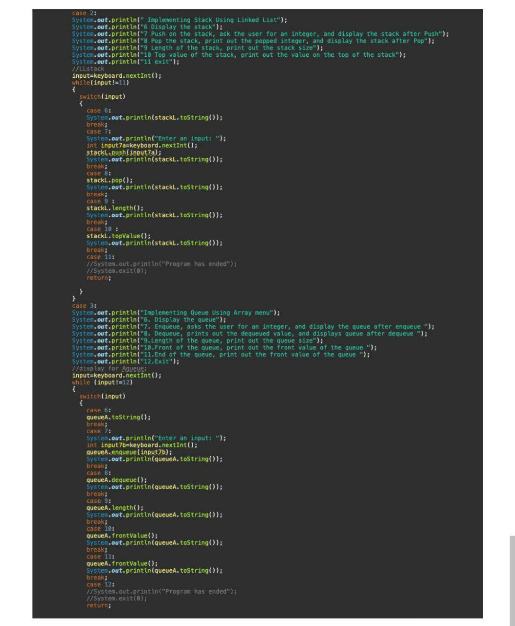 Solved case 2: System.out.println(" Implementing Stack Using | Chegg.com