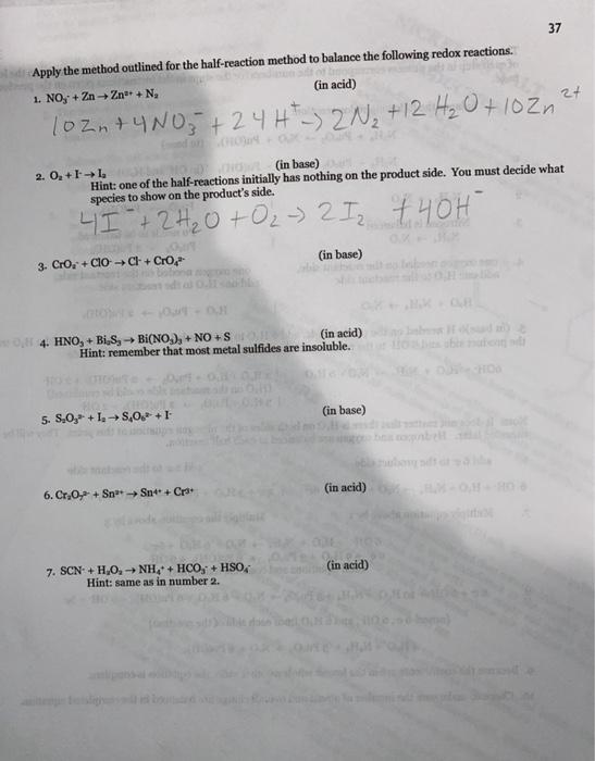 Solved 37 Apply the method outlined for the half-reaction | Chegg.com