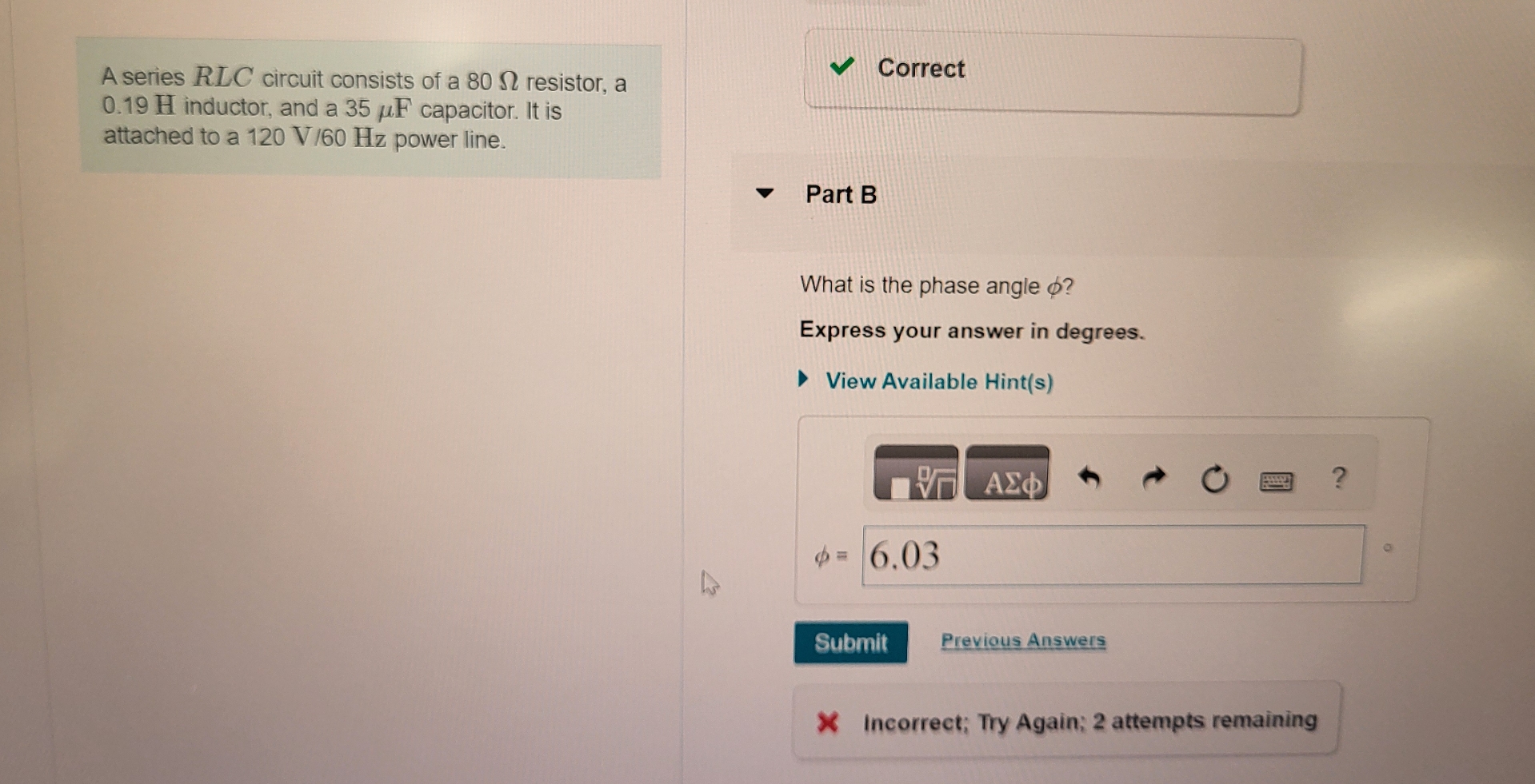 Solved A Series Rlc ﻿circuit Consists Of A 80Ω ﻿resistor A